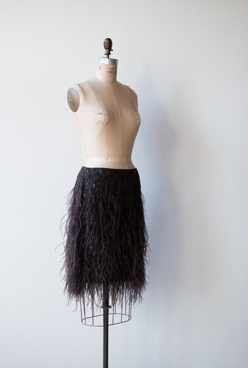 1990s Silk Feather Trim Skirt | Heidi Weisel – Female Hysteria Vintage